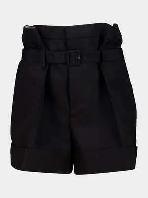 Saint Laurent Mohair And Wool Tailored Paperbag Shorts - Black
