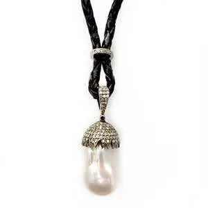 Persia Donà Jewelry Baroque Pearl And Diamond Pendant Necklace - Black