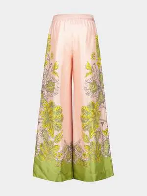 La DoubleJ Swathe Placée Pink Silk Twill Palazzo Pants - Multicolour