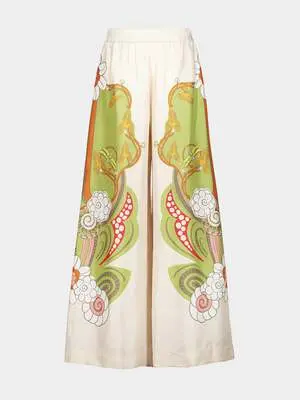 La DoubleJ Date Palms Placée Silk Palazzo Pants - Multicolour