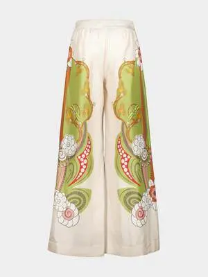 La DoubleJ Date Palms Placée Silk Palazzo Pants - Multicolour