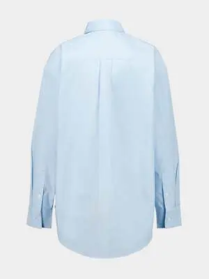La DoubleJ Peony Placée Embroidered Cotton Boyfriend Shirt - Blue