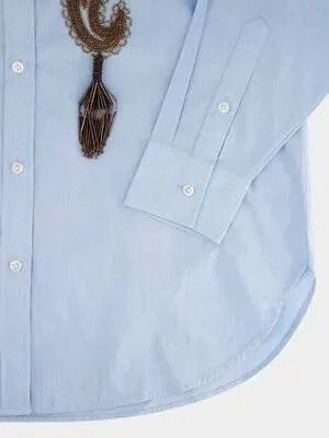 La DoubleJ Peony Placée Embroidered Cotton Boyfriend Shirt - Blue