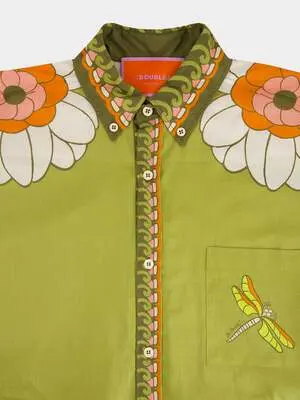 La DoubleJ Anemone Ghirlanda Placée Cotton Boyfriend Shirt - Green