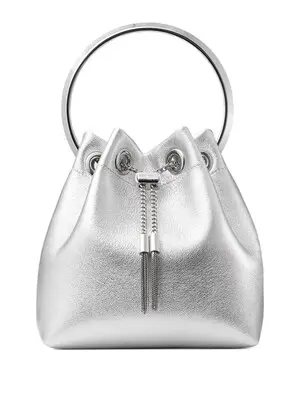 JIMMY CHOO Bon Bon Bucket Bag With Chain Strap And Hoop Handle - Silver