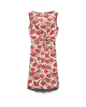 Prada Sleeveless Boat Neck Printed Dress With Bow Detail - Red