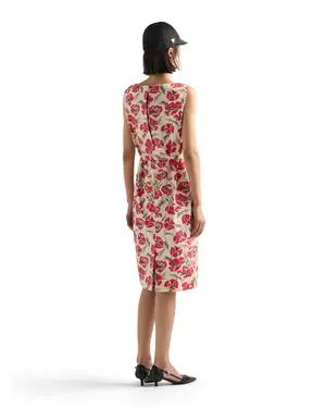 Prada Sleeveless Boat Neck Printed Dress With Bow Detail - Red