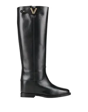 VIA ROMA 15 Leather Riding Boots With Internal Wedge Heel