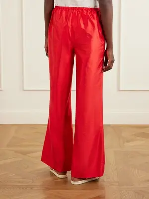 Staud Stroll Silk-dupioni Wide-leg Pants - Red