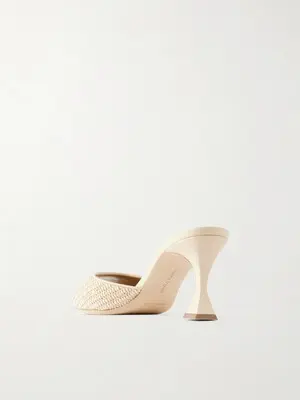 Manolo Blahnik Jadara" Raffia Mules With Leather Trim And Flared Heel