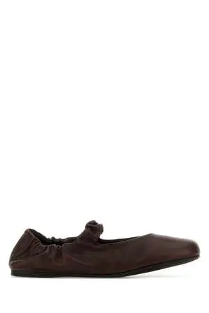 Miu Miu Dark Nappa Leather Ballerinas - Brown