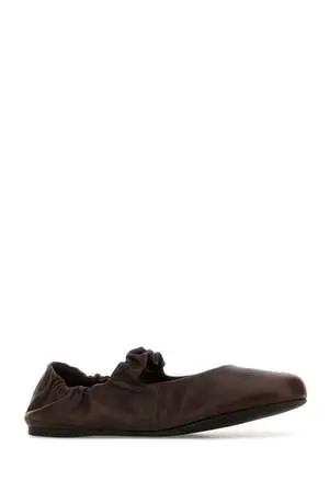 Miu Miu Dark Nappa Leather Ballerinas - Brown