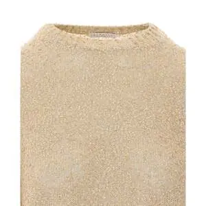 Brunello Cucinelli Sequined Crew Neck Long Sleeve Sweater - Gold
