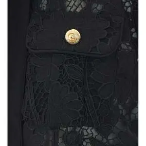SELF-PORTRAIT Lace Tie Neck Short Sleeve Top