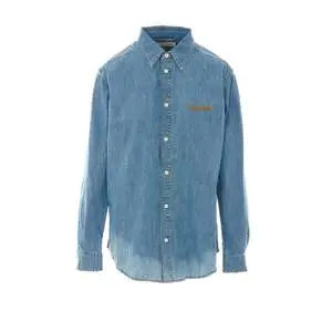Miu Miu Embroidered Logo Denim Shirt - Blue