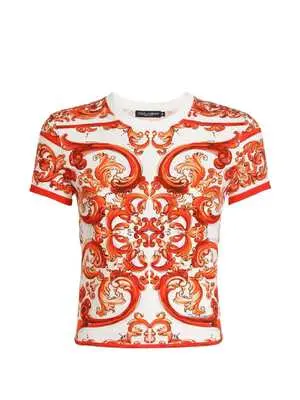 Dolce & Gabbana Jersey T-shirt With Majolica Print - Multicolor