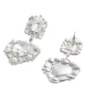 SELF-PORTRAIT Crystal Pearl Heart Earrings