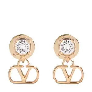 Valentino Garavani Vlogo Signature Metal And Swarovski Crystals Earrings - Gold