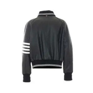 Thom Browne Oversized Leather Bomber Jacket With 4-bar Detail