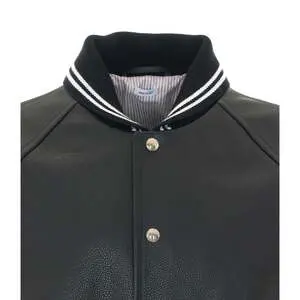 Thom Browne Oversized Leather Bomber Jacket With 4-bar Detail