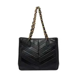 Valentino Garavani Calf Leather Shopping Bag With Chevron Print - Black