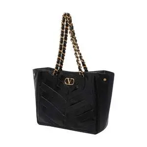 Valentino Garavani Calf Leather Shopping Bag With Chevron Print - Black
