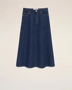 AMI Paris Blue Cotton Long Skirt - Indigo