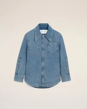 AMI Paris Indigo Denim Worker Overshirt With De Coeur Logo