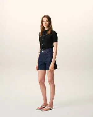 AMI Paris Blue Cotton Heritage Label Shorts - Indigo