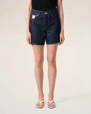 AMI Paris Blue Cotton Heritage Label Shorts - Indigo