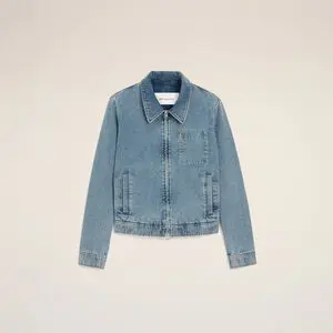 AMI Paris Cotton Contrasted Zipped Jacket With De Coeur - Blue