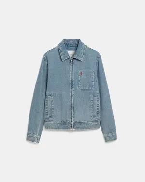 AMI Paris Cotton Contrasted Zipped Jacket With De Coeur - Blue