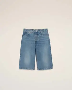 AMI Paris Cotton Large Fit Bermuda Shorts - Blue