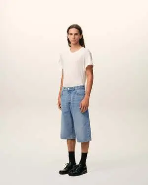AMI Paris Cotton Large Fit Bermuda Shorts - Blue