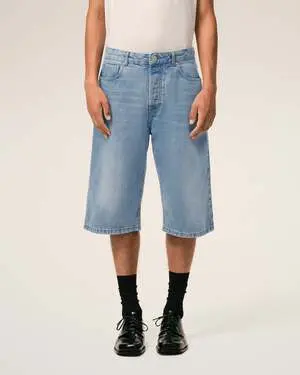 AMI Paris Cotton Large Fit Bermuda Shorts - Blue