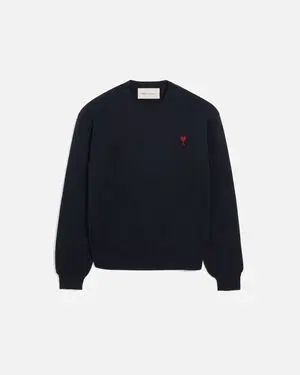 AMI Paris Crewneck Wool Sweater With De Coeur Embroidery - Navy/red