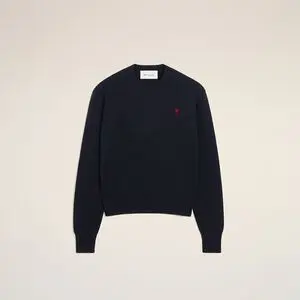 AMI Paris Crewneck Wool Sweater With De Coeur Embroidery - Navy/red