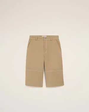 Ami Beige Cotton Worker Bermuda Shorts Beige - Taupe Beige