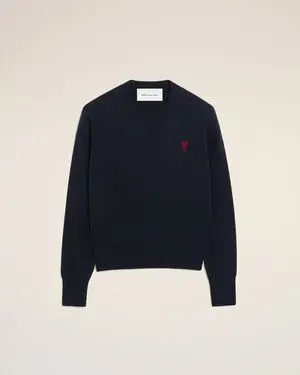 AMI Paris AMI Paris Crewneck Wool Sweater With Ami De Coeur Embroidery Navy/red