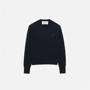 AMI Paris Crewneck Wool Sweater With De Coeur Embroidery - Navy/red