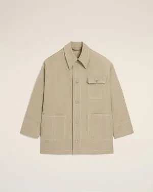 Ami Beige Cotton Gabardine Worker Jacket - Taupe Beige