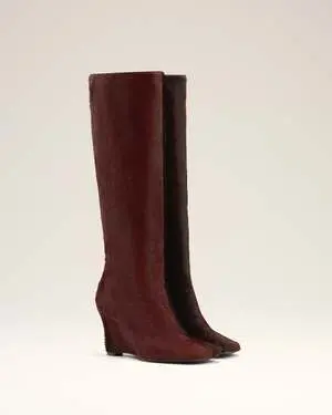 AMI Paris Burgundy Leather Bicolor Knee-high Wedge Boots