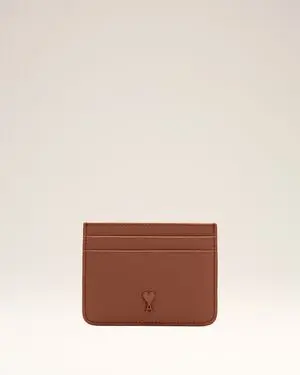 AMI Paris Brown Cowhide Leather De Coeur Card Holder Brown - Caramel