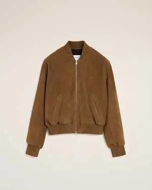 AMI Paris Brown Leather Zipped Jacket - Hazelnut