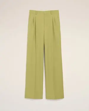 AMI Paris Wool Canvas Wide Leg Trousers - Matcha