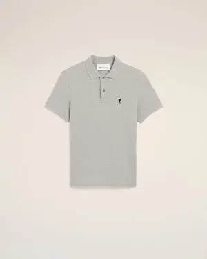 AMI Paris Grey Cotton Polo With De Coeur Grey - Heather Ash Grey