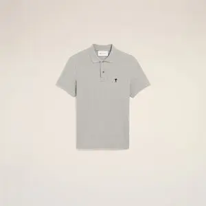 AMI Paris Grey Cotton Polo With De Coeur Grey - Heather Ash Grey