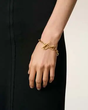 AMI Paris De Coeur Hammered Pendant Bracelet In Plated Brass