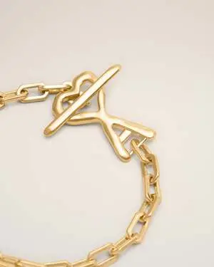 AMI Paris De Coeur Hammered Pendant Bracelet In Plated Brass
