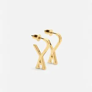 AMI Paris Brass Small Hoops With De Coeur - Gold